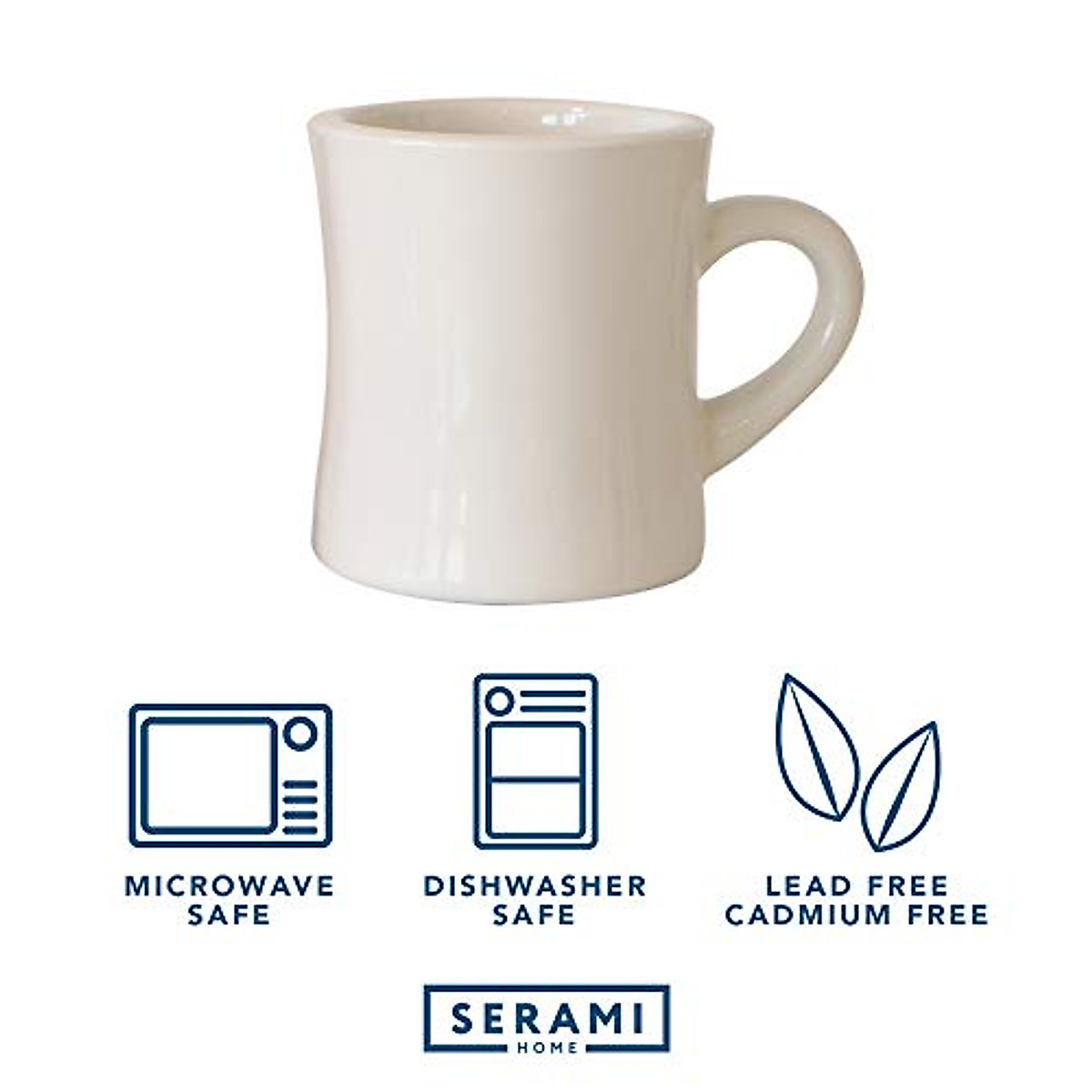 Serami Classic Cream White Diner Mugs for Coffee with 11oz Capacity, Set of 4