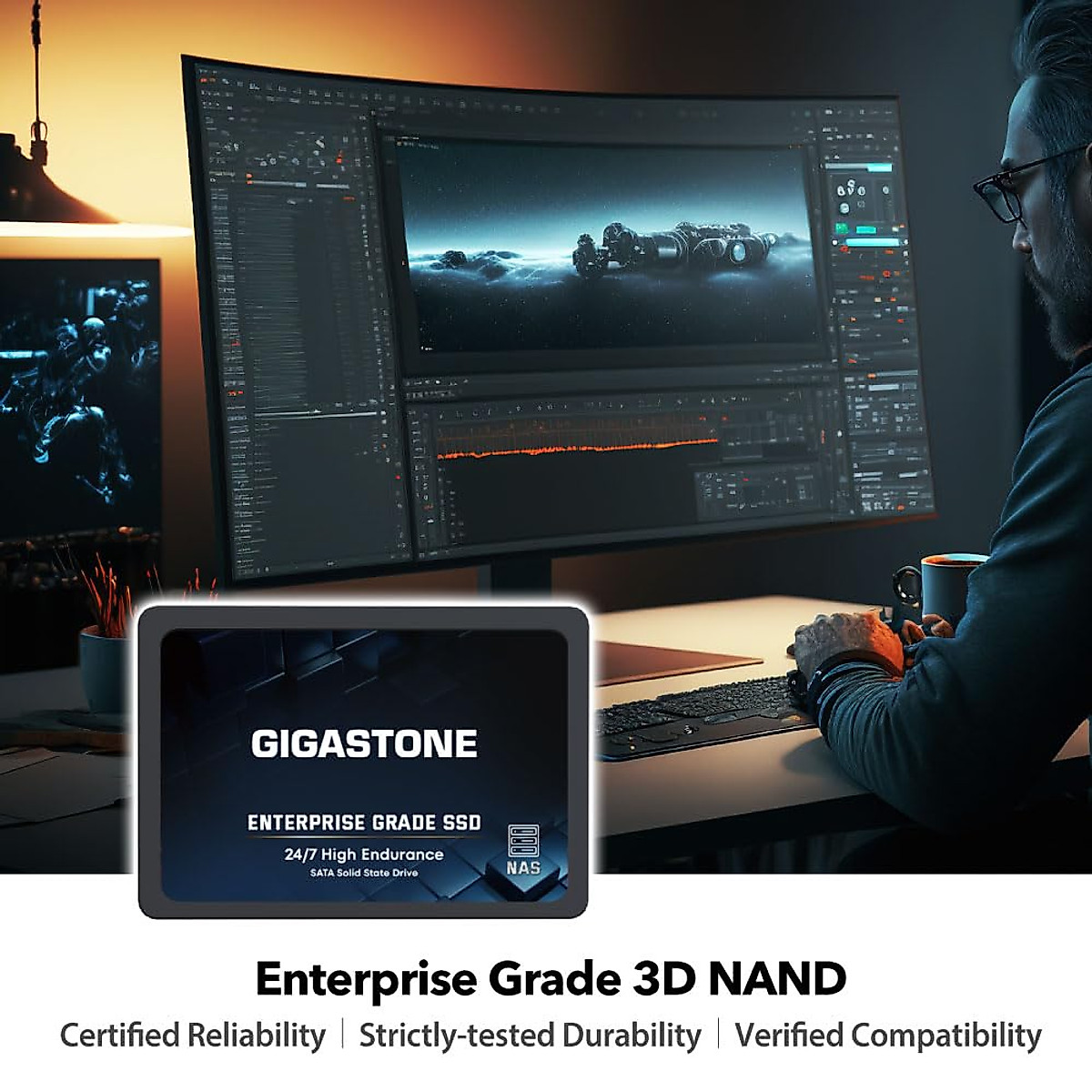 Gigastone Enterprise SSD 1TB NAS SSD Drive Cache (2-Pack) 24/7 Durable TLC High Endurance Business Server Data Center RAID Network Attached Storage 2.5" SATA Internal Solid State Hard Drives