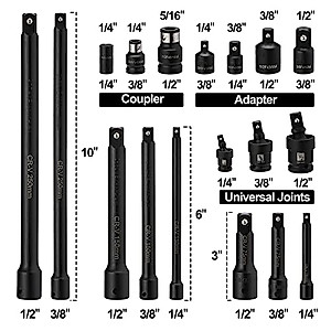 Mayouko 18-Piece Drive Tool Accessory Set, Socket Accessory Set, Includes Socket Adapters, Extensions, Universal Joints and Impact Coupler