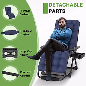 ZENPETIO 26In ZeroGravity Chair, Zero Gravity Recliner Lounge Chair for Indoor and Outdoor, Reclining Camping Chair for Lawn and Patio, Anti Gravity Chair w/Cushion, Cup Holder and Footrest, 440LBS