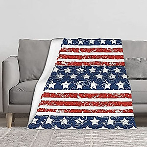 Independence Day Blanket 4th of July USA Flag Day Theme Blanket Super Soft Throw Blankets Red and White Stripes Stars Lightweight Cozy Warm Flannel Fleece Blankets for Sofa Bed Couch 50"x60"