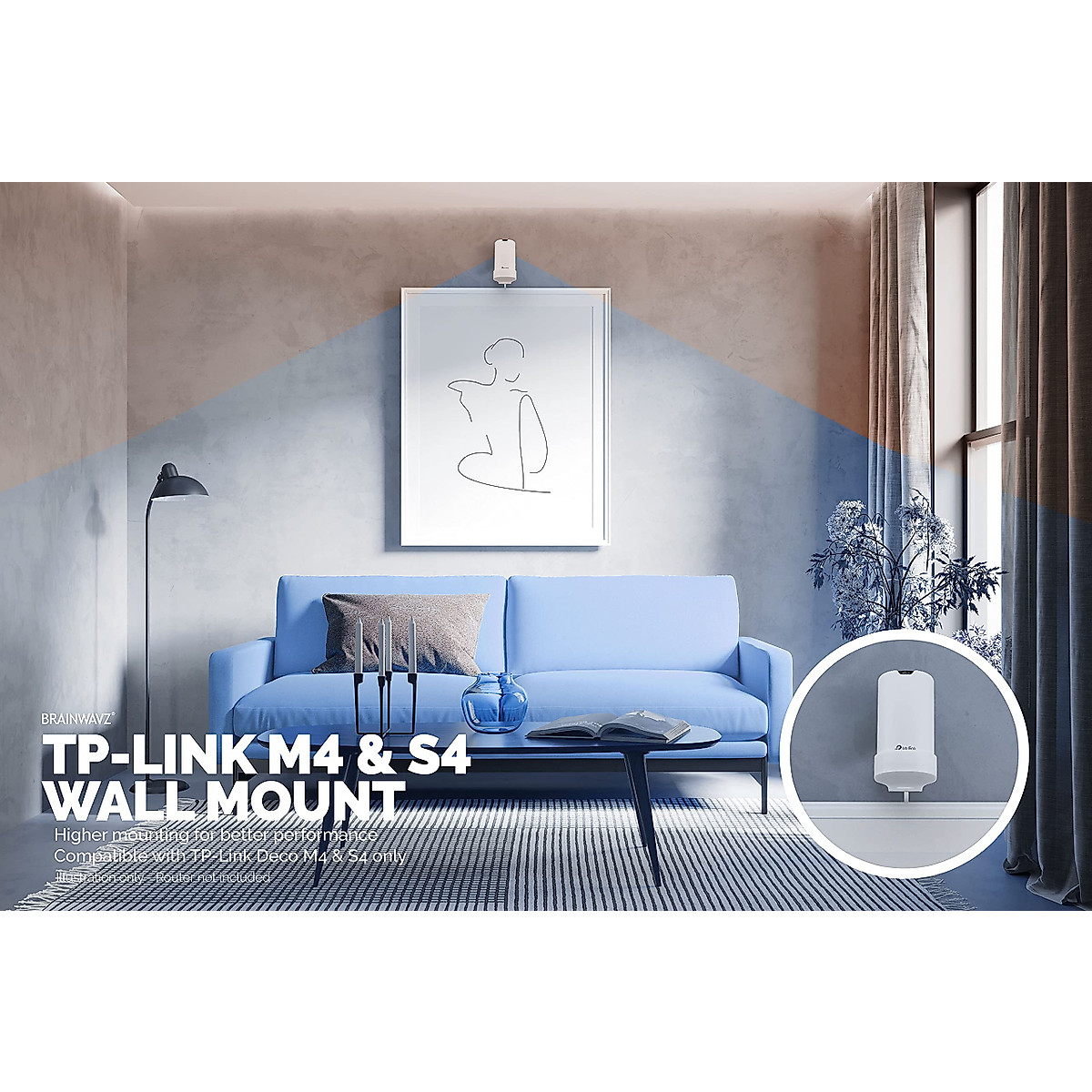 Adhesive Deco M4 & S4 Wall Mount Holder for TP Link WiFi Mesh, Strong VHB Tape Bracket, No Screws, Drilling & No Tools Needed, Easy to Install, White by Brainwavz (Single)