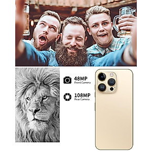 ExAchat A14 Pro Max 5G Unlocked Smartphone - 6GB+256GB Fully Unlocked Cell Phone for Android 13, 6.82" Unlocked Cell Phone, 6800mAh, 48MP Front Camera+108MP Main Camera (Gold)