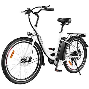 ANCHEER 26 inch 350W Electric Bike for Adult, 15Ah 540Wh Battery Power Assisted Bicycle Up to 50 Miles, Commute E-Bike with Low-Step Frame Shimano 7 Speed (White)