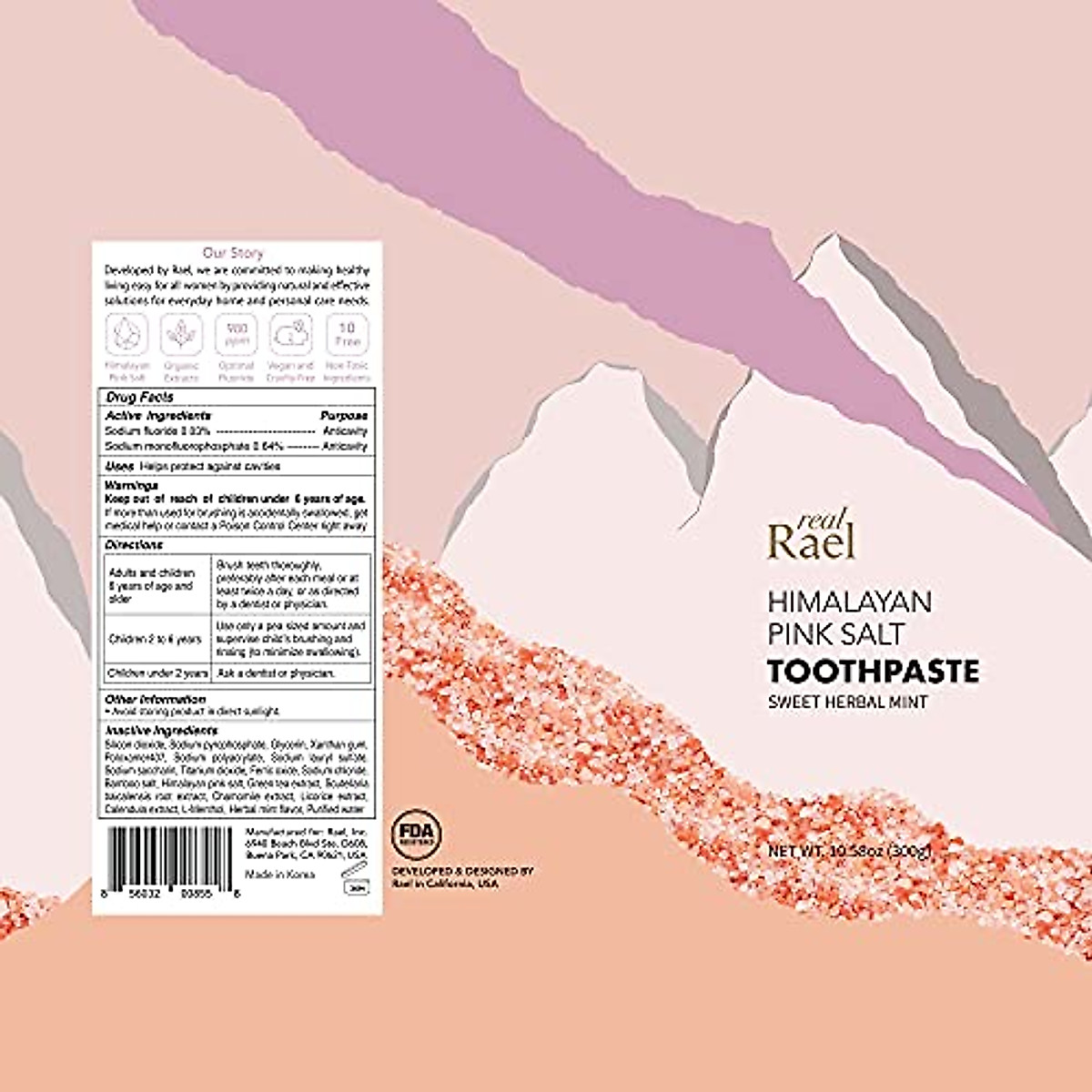 Rael Toothpaste for Sensitive Teeth - Fluoride Free Toothpaste, Himalayan Pink Salt, Sweet Mint Flavor, Clean Ingredients, Fresh Breath, Oral Care, Cruelty Free (1 Pack, Pump)