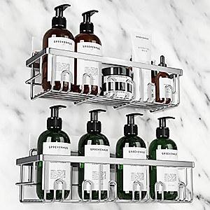 304 Stainless Steel Rustproof Shower Caddy Basket , Adhesive Shower Shelves, No Drilling Wall Mounted Adhesive Bathroom Storage Organizer, Shower Caddy Bathroom Shelf for Shampoo Conditioner Razor