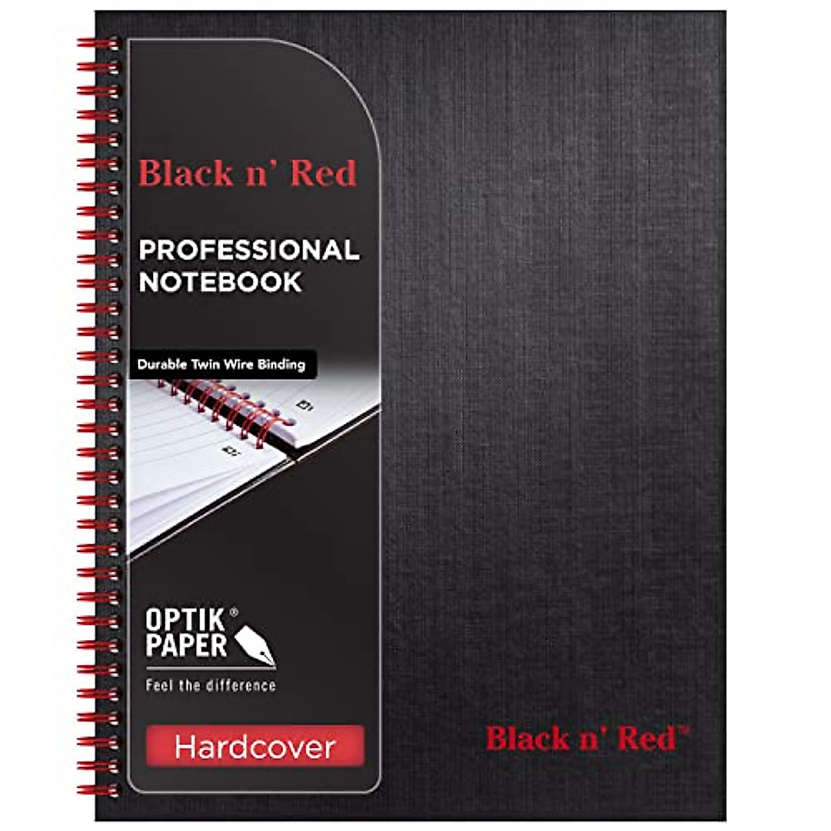 Black n' Red Notebook, Hardcover, Premium Optik Paper, Scribzee App Compatible, Environmentally Friendly, Durable Spiral Binding, 11" x 8 ", 70 Double-Sided Ruled Sheets, 1 Count (K67030)