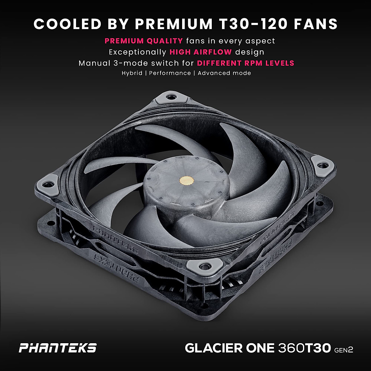 Phanteks (PH-GO360T30_DAG02) Glacier One 360T30 Gen 2 D-RGB AIO Liquid CPU Cooler, 360mm Radiator, Infinity Mirror Pump Cap Design, Aluminum Covers, 3X T30-120 Premium High-Performance Fans, Black