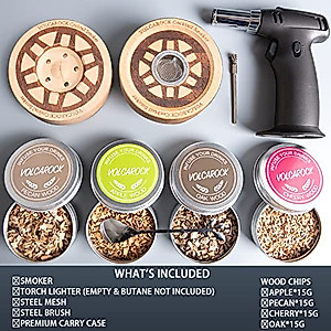 VOLCAROCK Wooden Cocktail Smoker, Home Bartender Kit with Carry Case, Torch Included, Wood Chip Infuser Smoker, Ideal Father's Day Gift, Luxury Bar Set for Old Fashioned, Whiskey, Manhattan and More