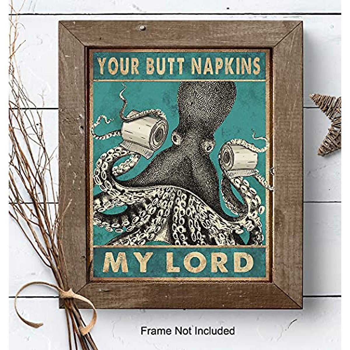 Octopus Nautical Bathroom Decor - Butt Napkins - Beach Bathroom Decor - Bath Wall Decor - Funny Bathroom Decor - Guest Bathroom Decorations - Toilet Paper Wall Art - Restroom Sign - Powder Room Decor