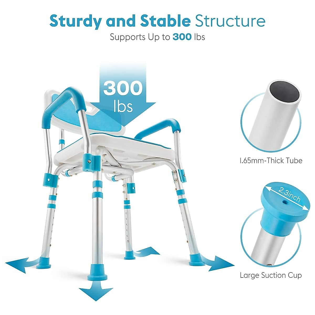 Health Line Massage Products Shower Chair with Back for Seniors, Bathtub Seat with Removable Arms for Handicap, Disabled & Elderly - Adjustable Shower Bench for Tubs (FSA or HSA Eligible)