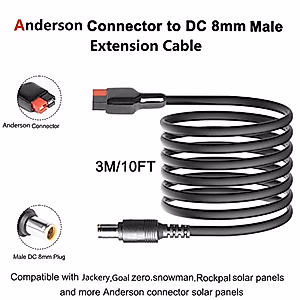 MJPOWER Anderson-to-8mm Extension Cable 10FT/3m 14AWG Wire 8mm DC Power Plug Adapter for Solar Panel RV Goal Zero Yeti Jackery, Compatible with Anderson Powerpole