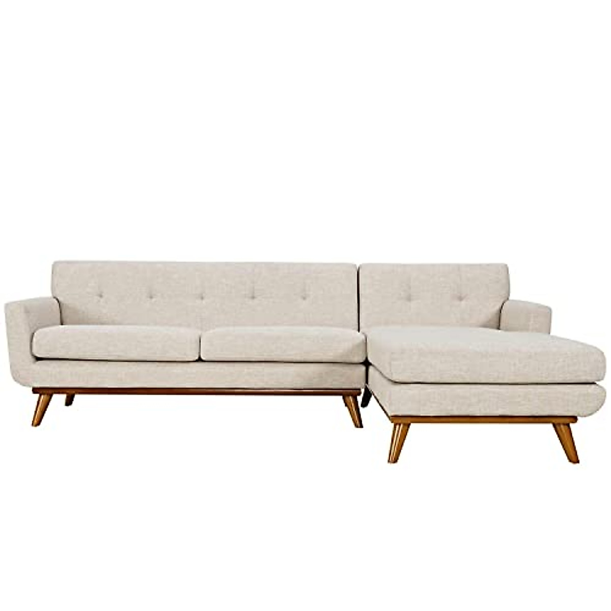 Modway Engage Mid-Century Modern Upholstered Fabric Right-Facing Sectional Sofa in Beige