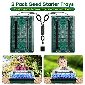 BlumWay Seed Starter Tray with Grow Light,2 Pack 80 Cells Seedling Tray Kit with Humidity Dome/Indoor Plant Starter Kit, Adjustable Brightness Plant Germination Trays