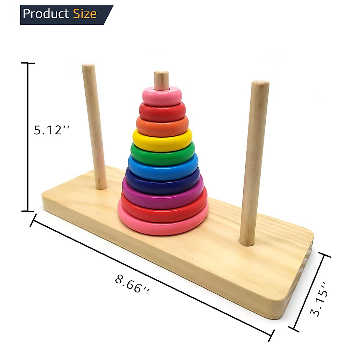 GeekHouse Wooden Stacking Rings for Toddlers, Rainbow Stacker for Kids, Early Learning Toys for Boys and Girls