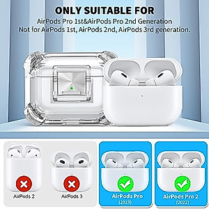 [4 in 1] Secure Lock Airpods Pro 2nd/1st Generation Case Clear, WOFRO Airpods Pro 2 Transparent TPU Silicone Protective Cover with Cleaner kit Lanyard and Keychain for Apple AirPods Pro 2nd/1st Gen