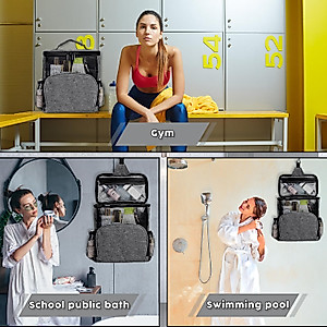 Portable Shower Caddy Dorm, Hanging Shower Bag for Camping Drain from Bottom - College Dorm Room Essentials for Guys Mesh Shower Tote Bag with Hook - Travel Men Women, Gray