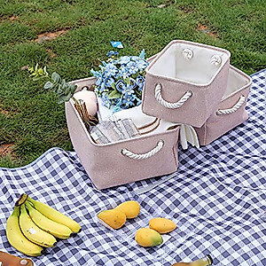 LordCom Storage Bins with Sturdy Cotton Handles(1 Pack) , Fabric Storage Baskets for Organizing use for Office & Home, Book, Clothes, Toys, Closet Boxes (Small, Pink, 12.2x8.3x6.3 inches)