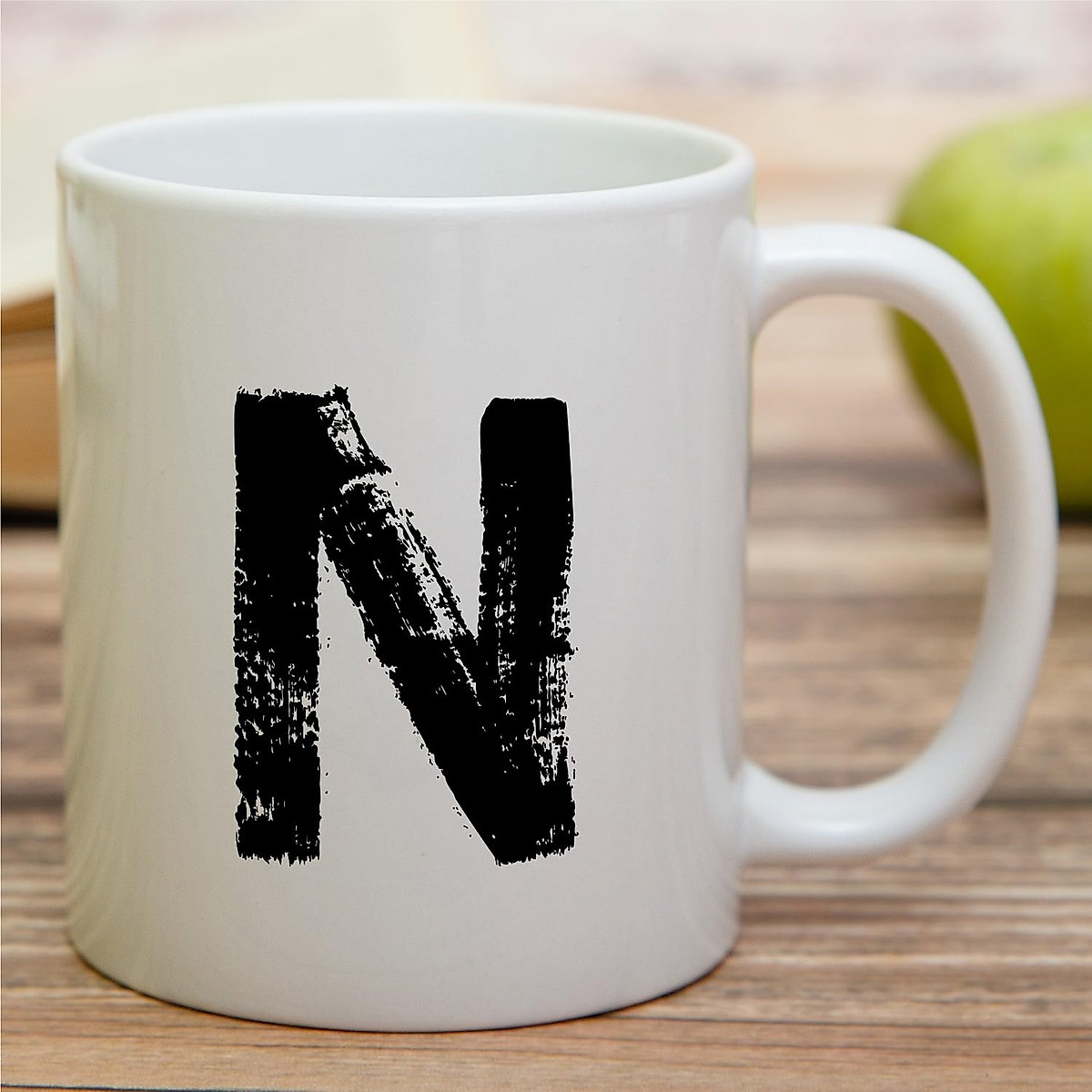 Retreez Initial A-Z Hand Drawn Grunge Alphabet Monogrammed Monogram Mug 11 Oz Ceramic Tea Coffee Mugs - Appreciation Thank You Holiday Birthday Gifts for her friend coworker sister bestie - N Initial