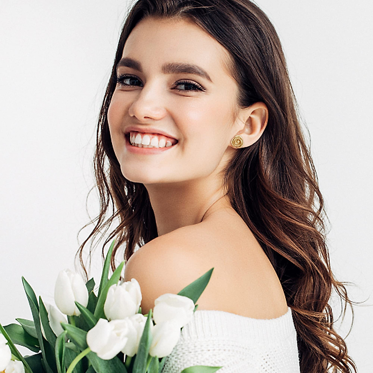 LOYALLOOK 12 Pairs Assorted Colors Resin Rose Flower Earring Studs Set Stainless Steel Post,Nickel-free 10MM