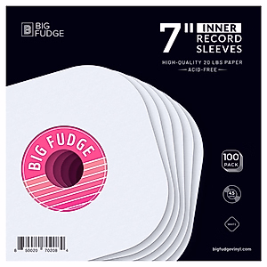 Big Fudge Vinyl Record Inner Sleeves 100x | Made from Heavyweight & Acid Free Paper | Album Covers with Round Corners for Easy Insert | Slim Record Jackets to Protect Your LPs & Singles | 7"