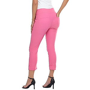 HDE Pull On Capri Pants for Women with Pockets Elastic Waist Cropped Pants Hot Pink - XXL