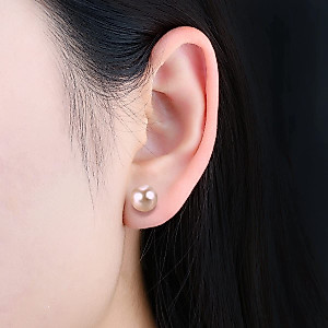 ZhenCai 3 Pairs Freshwater Pearl Stud Earrings for Women S925 Sterling Silver June Birthstone Studs Rhodium Plated Classic Style Fine Jewelry for Birthday Mother's Day (White+Black+Pink)