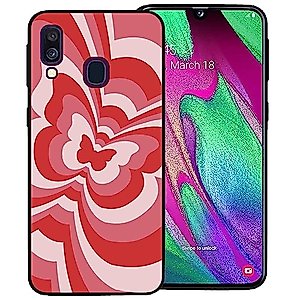 zaztify Phone Case for Samsung Galaxy A40, Red Butterfly Swirl Incline Coffee Latte Valentine Color Block Shockproof Protective Anti-Slip Thin Soft Cover Shell