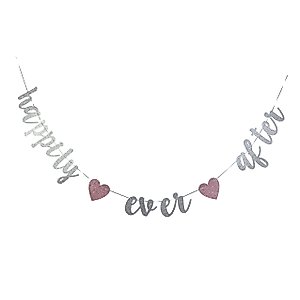 zxyxka Happily Ever After Banner, Engaged Bunting Banner-Wedding Anniversary, Bridal Shower Party Decoration Supplies Photo Props(Silver)