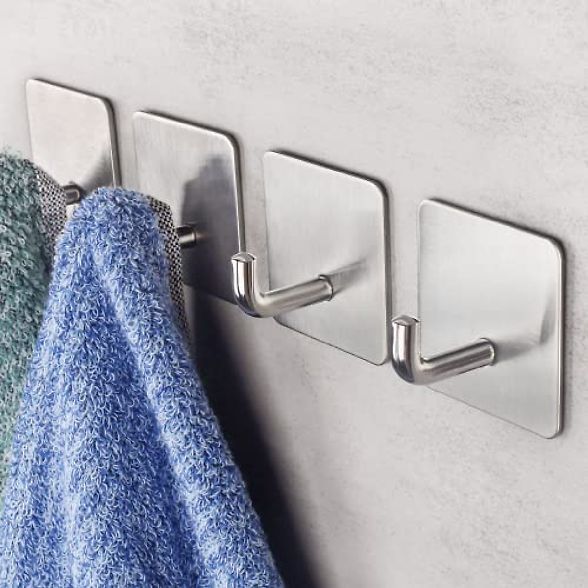 Budding Joy Adhesive Hooks Heavy Duty Stick on Wall Towel Door Waterproof Stainless Steel Holders for Hanging Clothes Bathroom Hook 4 Pack