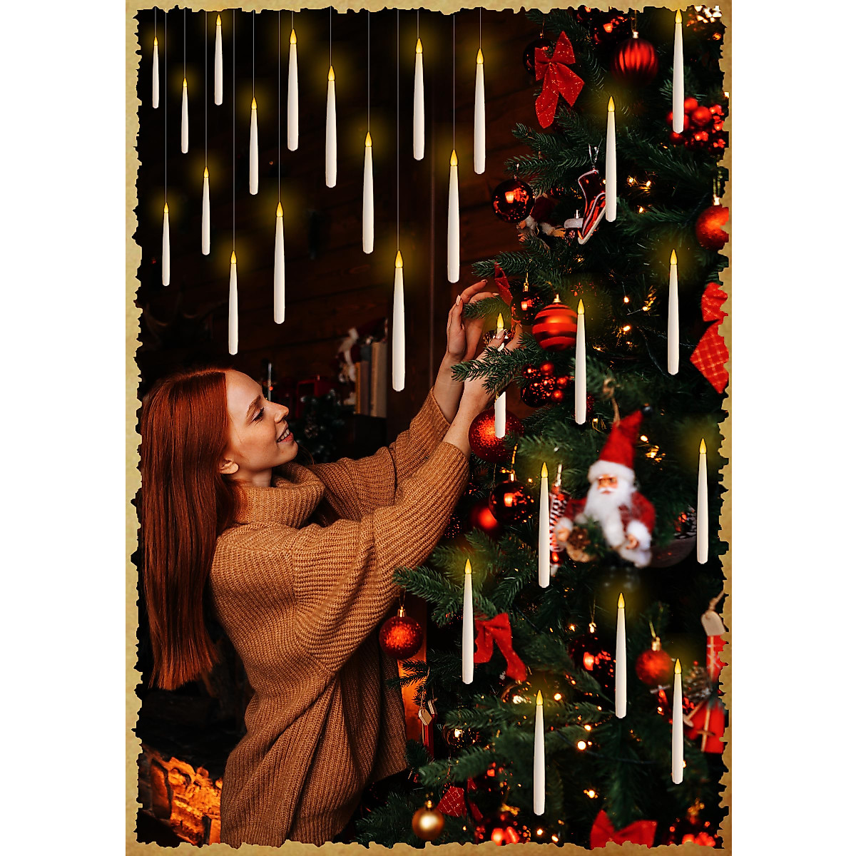 QVAIVE Floating Candles with Wand, 10Pcs Magic Flameless Hanging Candles,Flickering LED Taper Window Candles for Home Halloween Christmas Decoration Party Birthday