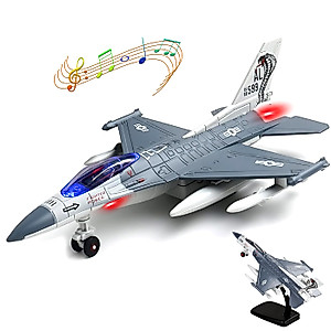 Lynkaye F-16 Fighting Falcon Thunderbirds Toy Army Air Force Military Airplane Model Kit with Fun Lights and Sounds (Bright White)