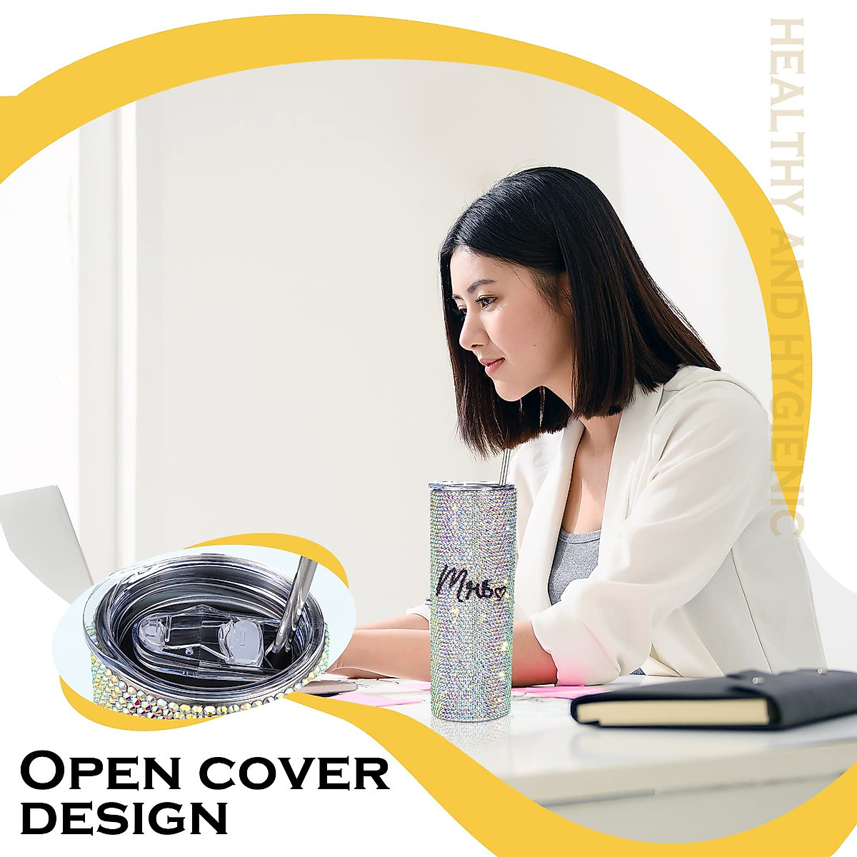 Bling Diamond Mrs Tumble Cup Bridal Insulated Tumbler with Reusable Straw Bride Miss to Gift Maid of Honor for Bridal Shower Engagement Gift Bachelorette Party(AB Color, Stylish Style)