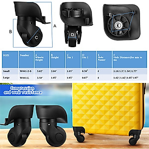 Silkfly 4 Pcs Luggage Wheels Replacement Travel Suitcase Caster Wheels Mute Bearing Swivel Wheel with Screw Replacement Left and Right Wheels for Luggage