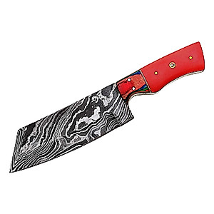 Damascus Steel Hunting Knife - Fixed Blade Knives with Sheath - Firm Grip Handle Made of Rose Wood (Mac)