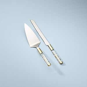 Lenox Bridal Personalized Opal Innocence Flourish Wedding Cake Cutting Set, Custom Engraved Wedding Cake Knife and Server Set, Accessories and Gifts for Bride and Groom