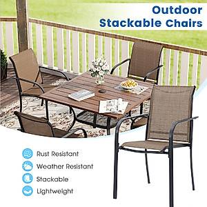 VICLLAX Patio Stacking Chairs for Outside, Outdoor Chairs Set of 6, Stackable Outdoor Patio Chair Set for 6 Person, Brown