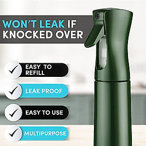 Hula Home Continuous Spray Bottle (10.1oz/300ml) Empty Ultra Fine Plastic Water Mist Sprayer – For Hairstyling, Cleaning, Salons, Plants, Essential Oil Scents & More - Green