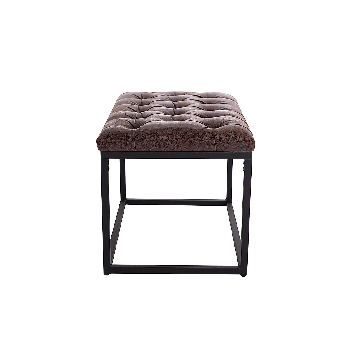 Wovenbyrd Modern Rectangular Button Tufted Ottoman Footstool with Metal Frame, 24-Inch by 16.5-Inch, Dark Brown Faux Leather