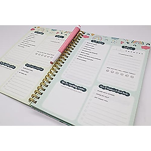 Kids To Do Chore List Daily Task Checklist Planner Time Management Notebook by Bright Day Non Dated Flex Cover Spiral Organizer 8.25 x 6.25 (Rainbows)
