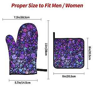 Purple Circles Oven Mitts and Pot Holders Set Heat Resistant Oven Gloves Flexible for Kitchen Cooking Baking Grilling Microwave