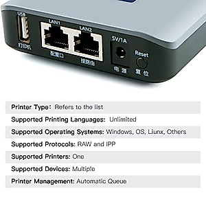 Quxas 2.4G Wireless Network Print Server,1 Port USB Print Server(LP-N110W)