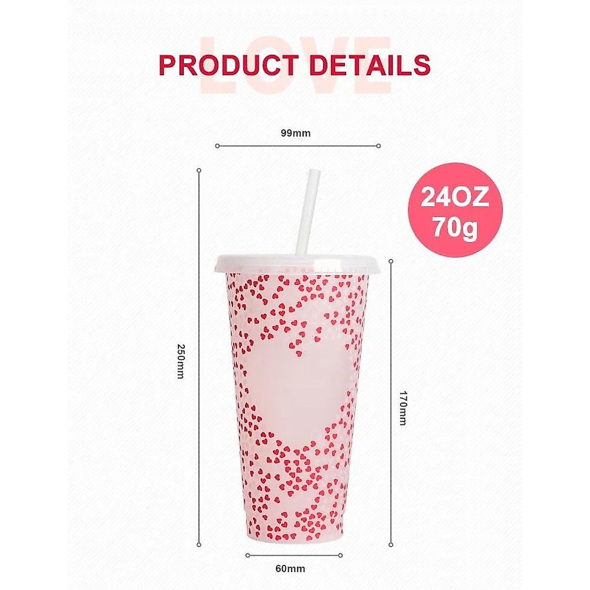 24oz Color-Changing Tumbler (2 pack) love design edition, reusable echo friendly.