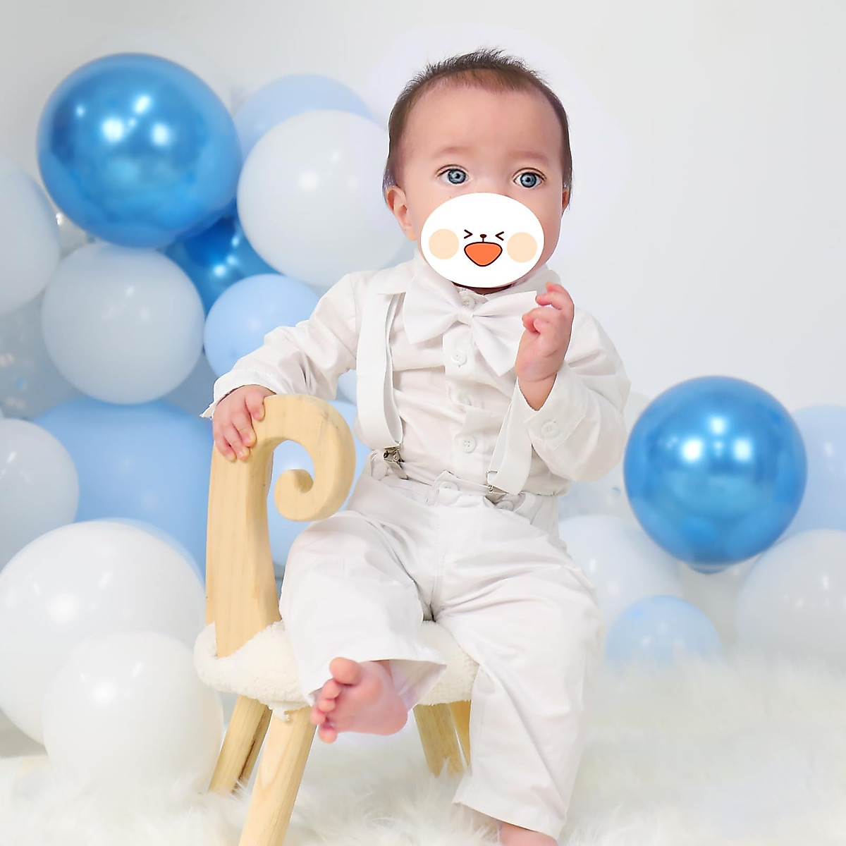 Toddler Baby Boys Bow Tie Button Up Dress Shirt+Suspenders Trousers Gentleman Suits Wedding Baptism Thanksgiving Christmas First Birthday Church Family Picture Formal Outfits White 18-24 Months