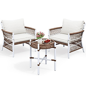 YITAHOME 3-Piece Outdoor Patio Furniture Wicker Bistro Set, All-Weather Rattan Conversation Chairs for Backyard, Balcony and Deck with Soft Cushions, Beige