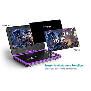 ieGeek Portable DVD Player 12.5", with 10.5" HD Swivel Screen, Car Travel DVD Players 5 Hrs Rechargeable Battery, Region-Free Video Player for Kids Elderly, Remote Control, Sync TV, USB&SD, Purple