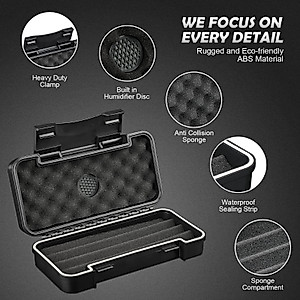 TISFA Cigar Travel Humidor Case with Cigar Cutter and Cigar Stand, Portable Cigar Humidor, Waterproof Cigar Box Holds up to 4 Cigars - Cigars Gift Set for Men (Small)