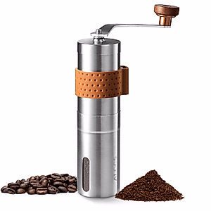 ALOCS Manual Coffee Grinder, Stainless Steel Coffee Bean Grinder, Adjustable Ceramic Conical Burr Coffee Grinder, Portable Coffee Grinders for Home Use, Office, Travel and Camping