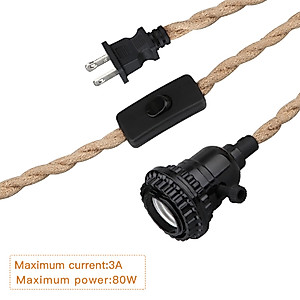 Zevnico 16.5FT Pendant Light Kit, Hanging Lights with Plug in Cord & Switch, Hemp Rope Swag E26 Socket Pendant Lamp, Extension Lantern Cable Vintage Farmhouse Industrial Retro DIY Decoration Fixtures