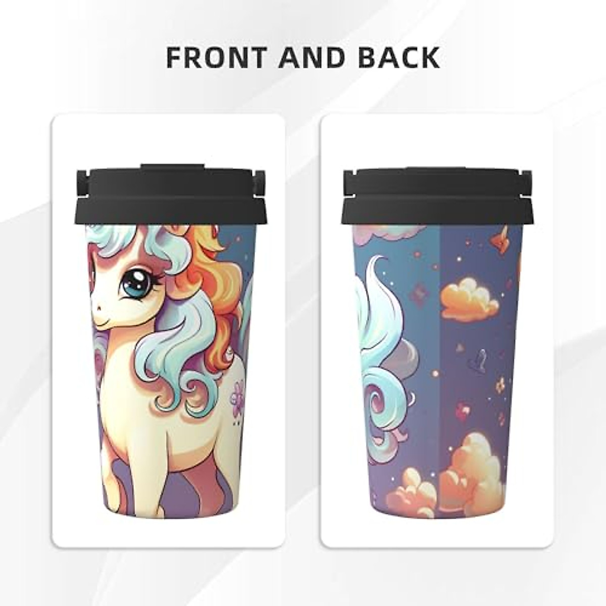 GTKSYNVE Reusable Coffee Mug with Lid and Handle, Cartoon cute Animal rainbow Tumbler for Hot & Cold Drinks 16oz Stainless Steel Insulated Coffee Tumblers Double Wall Vacuum Thermal Cup